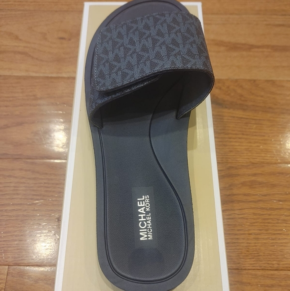 Michael Kors | Shoes | New Mk Logo Blue Michael Kors Adjustable Slide ...
